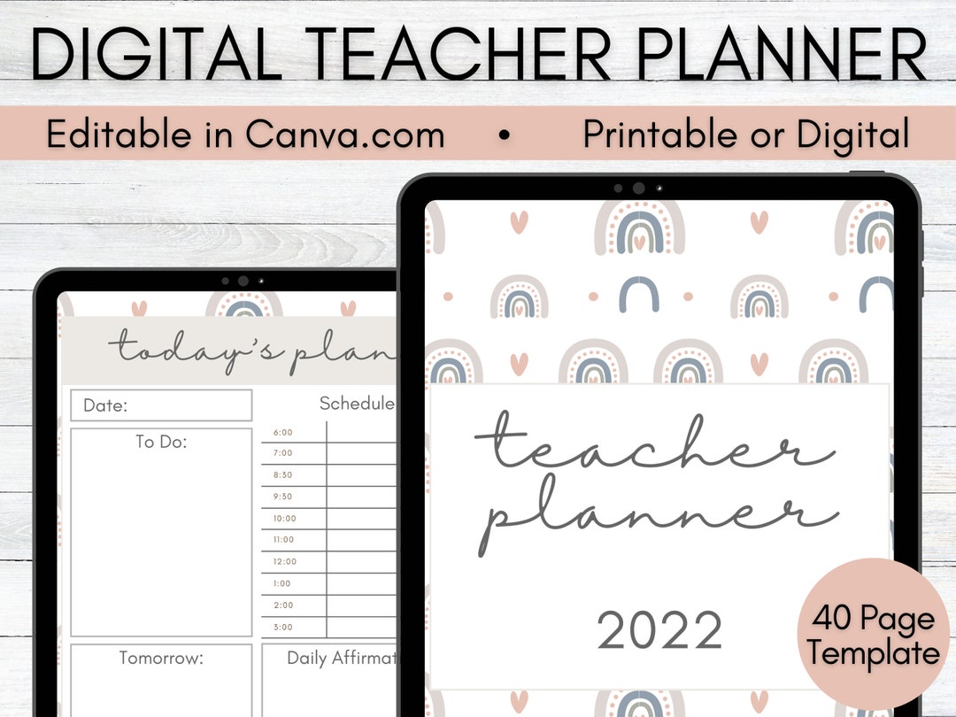 Boho Rainbow Digital Teacher Planner | Printable Teacher Planner ...