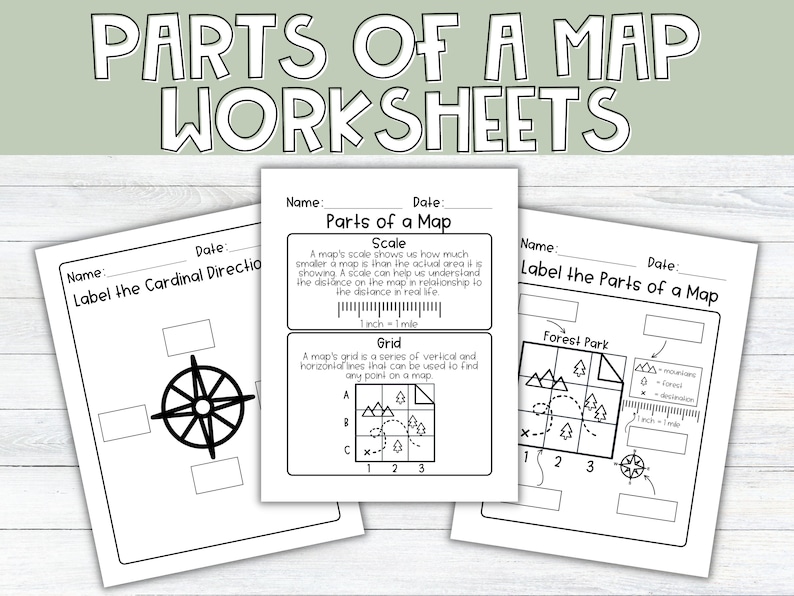 Printable Parts of a Map Worksheets Map Worksheet - Etsy