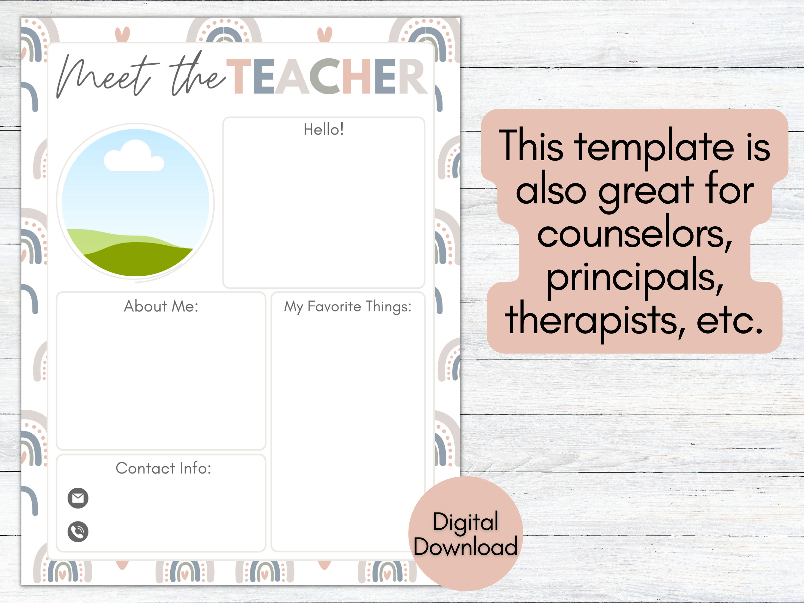 Boho Rainbow Meet the Teacher Template Editable Meet the Teacher, Back ...