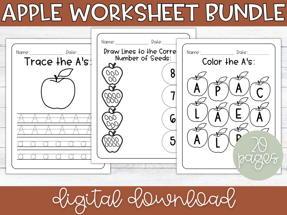 Apple Worksheets Homeschool Worksheet Bundle Preschool - Etsy