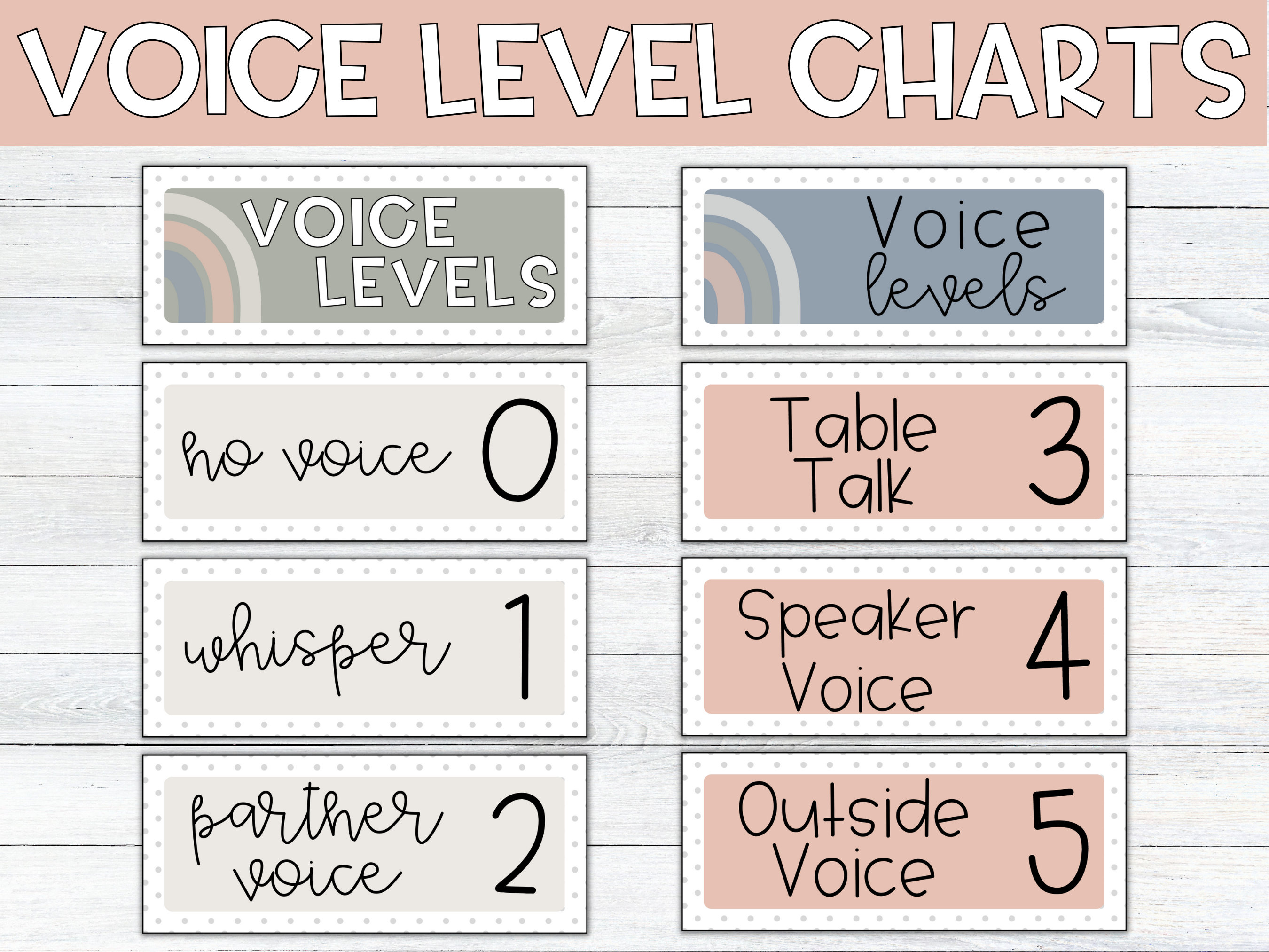 Boho Rainbow Voice Level Charts Noise Level Posters Classroom Decor ...