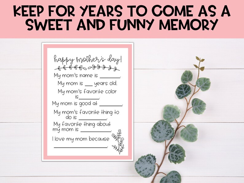 Mother's Day Fill-in-the-blank Worksheet Mother's - Etsy