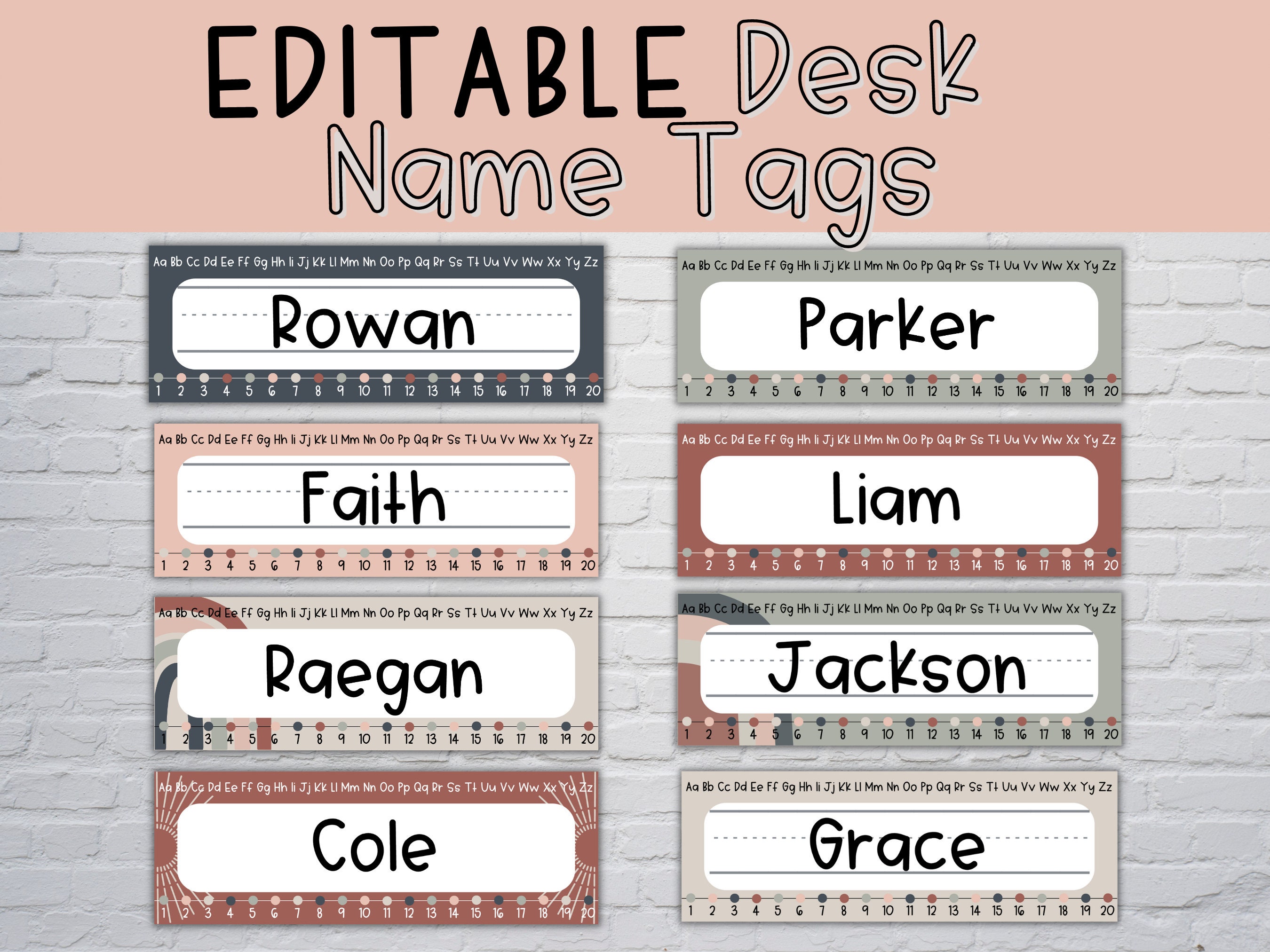 Boho Rainbow Editable Desk Name Tags Classroom Labels for - Etsy