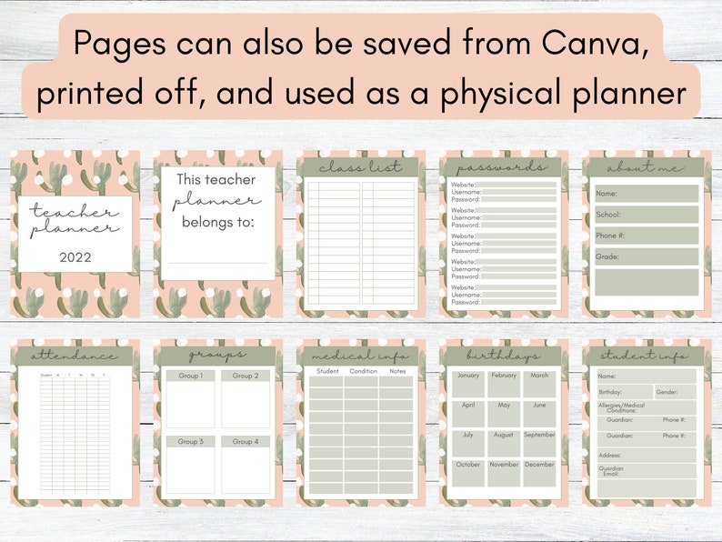 Digital Teacher Planner Printable Teacher Planner Cactus - Etsy