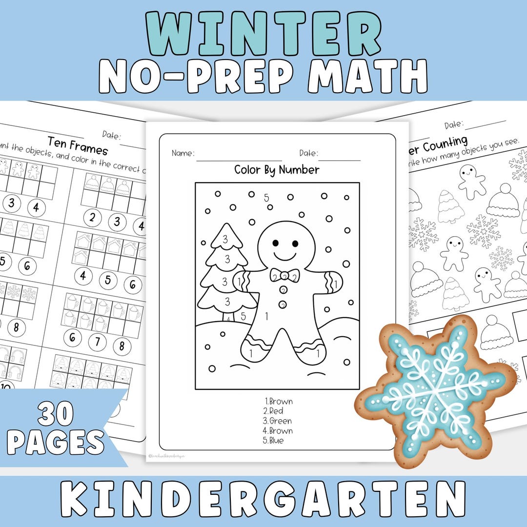 Winter No Prep Math Worksheet Bundle for Kindergarten | December ...