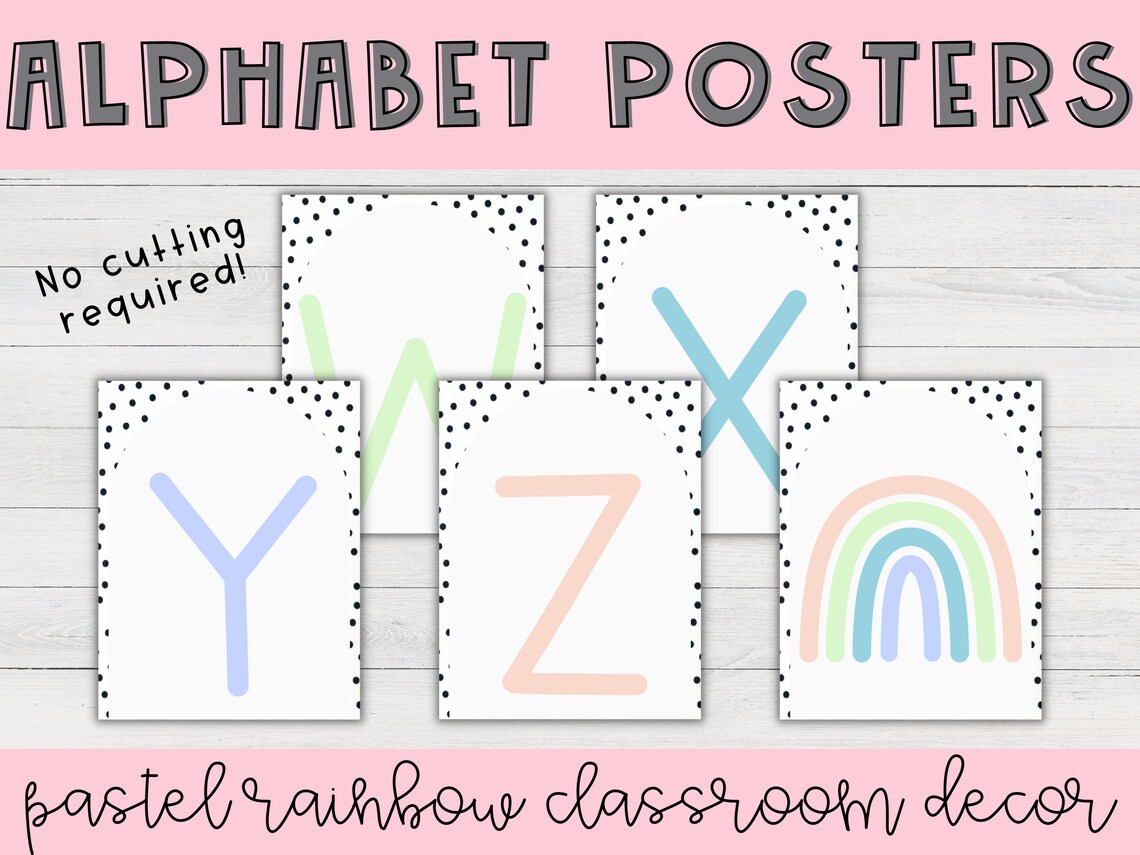 Pastel Rainbow Alphabet Posters Printable Wall Art Nursery | Etsy