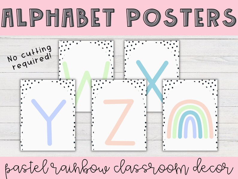 Pastel Rainbow Alphabet Posters Printable Wall Art Nursery | Etsy