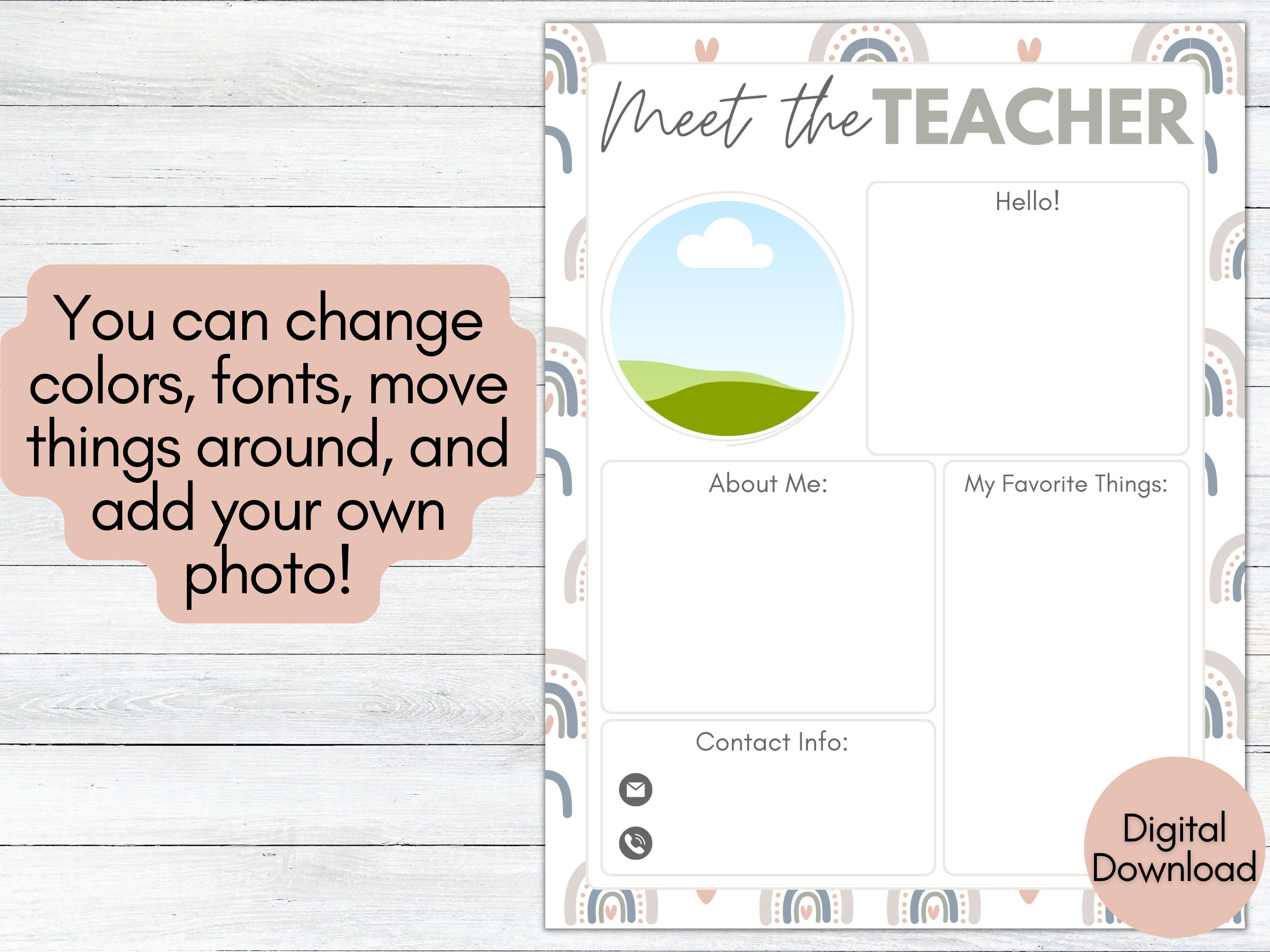 Boho Rainbow Meet the Teacher Template Editable Meet the Teacher, Back ...
