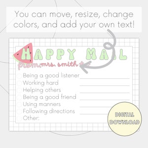 Teacher Happy Mail, Editable Summer Happy Mail for Students, Printable ...