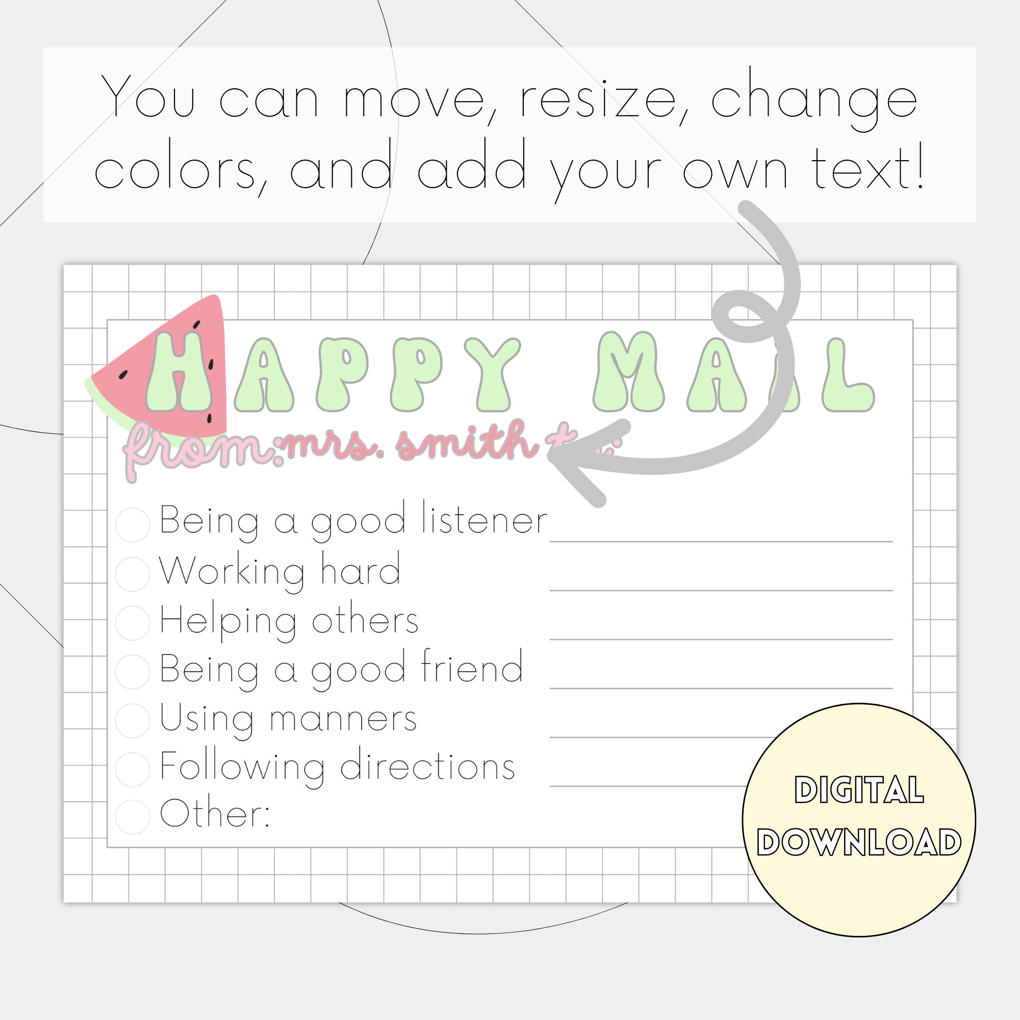Teacher Happy Mail, Editable Summer Happy Mail for Students, Printable ...