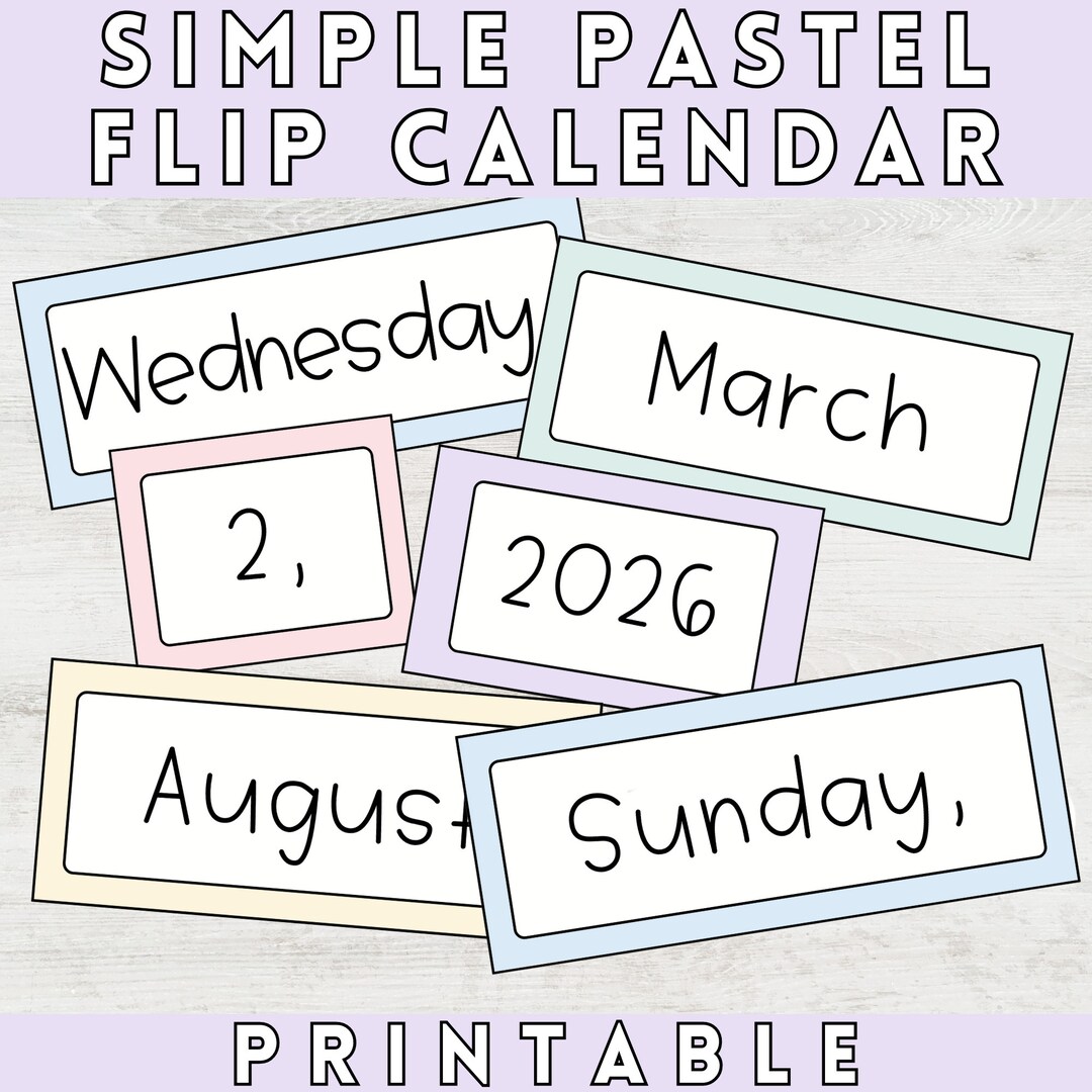 Simple Pastel Flip Calendar and Pocket Chart Cards for Pastel Classroom ...