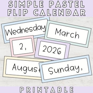 Simple Pastel Flip Calendar and Pocket Chart Cards for Pastel Classroom ...