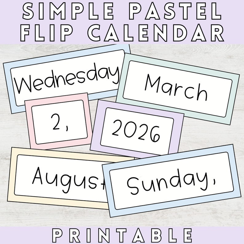 Simple Pastel Flip Calendar and Pocket Chart Cards for Pastel Classroom ...