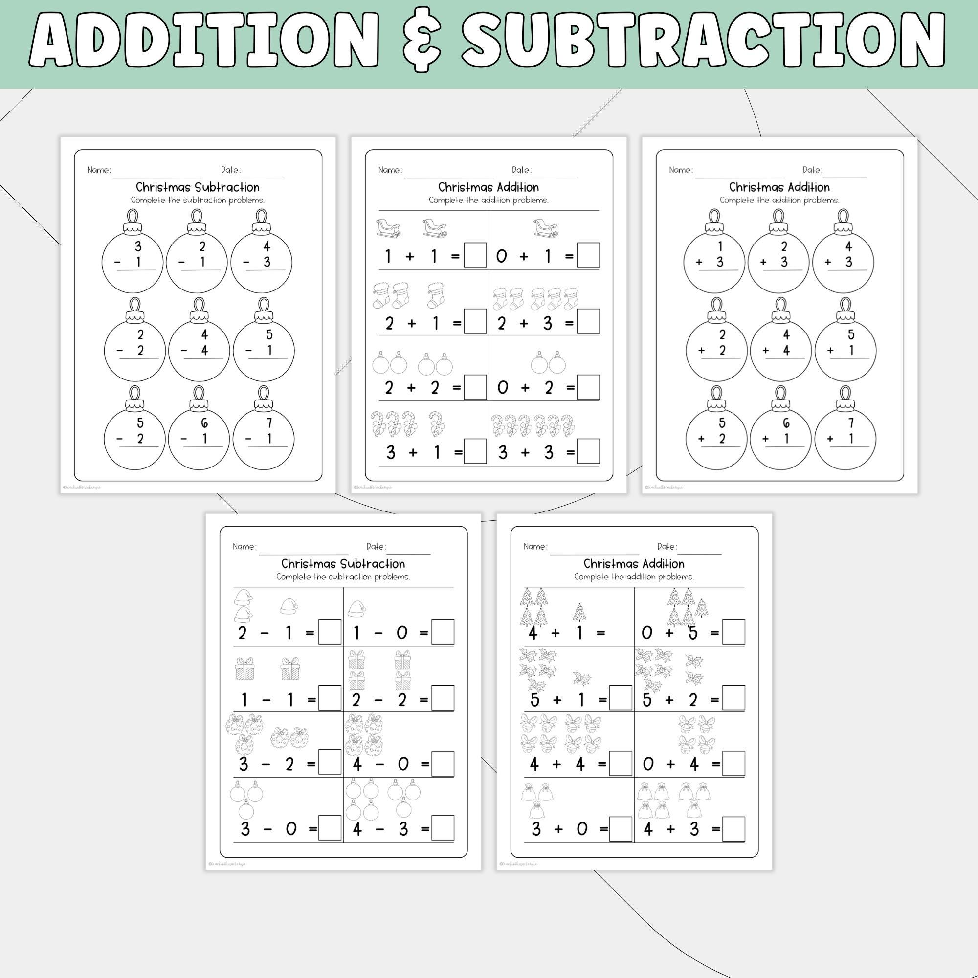 No-prep Christmas Math Worksheets for Kindergarten | Printable Holiday ...