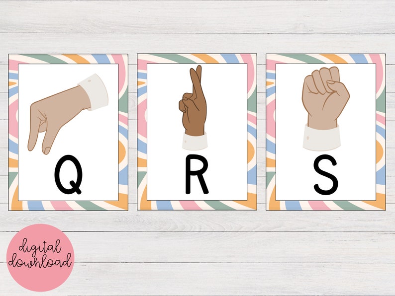 American Sign Language Alphabet Posters Retro Classroom - Etsy