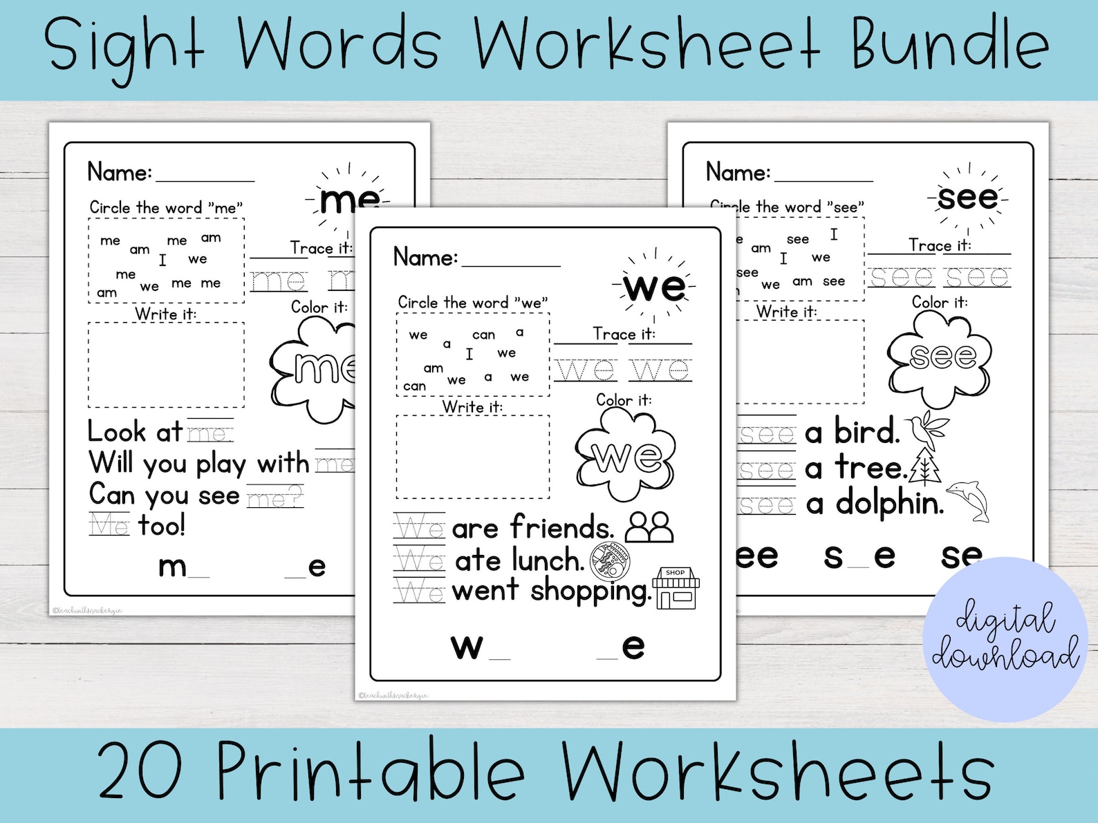 Sight Words Worksheets Bundle Printable Sight Word Worksheets, Sight ...