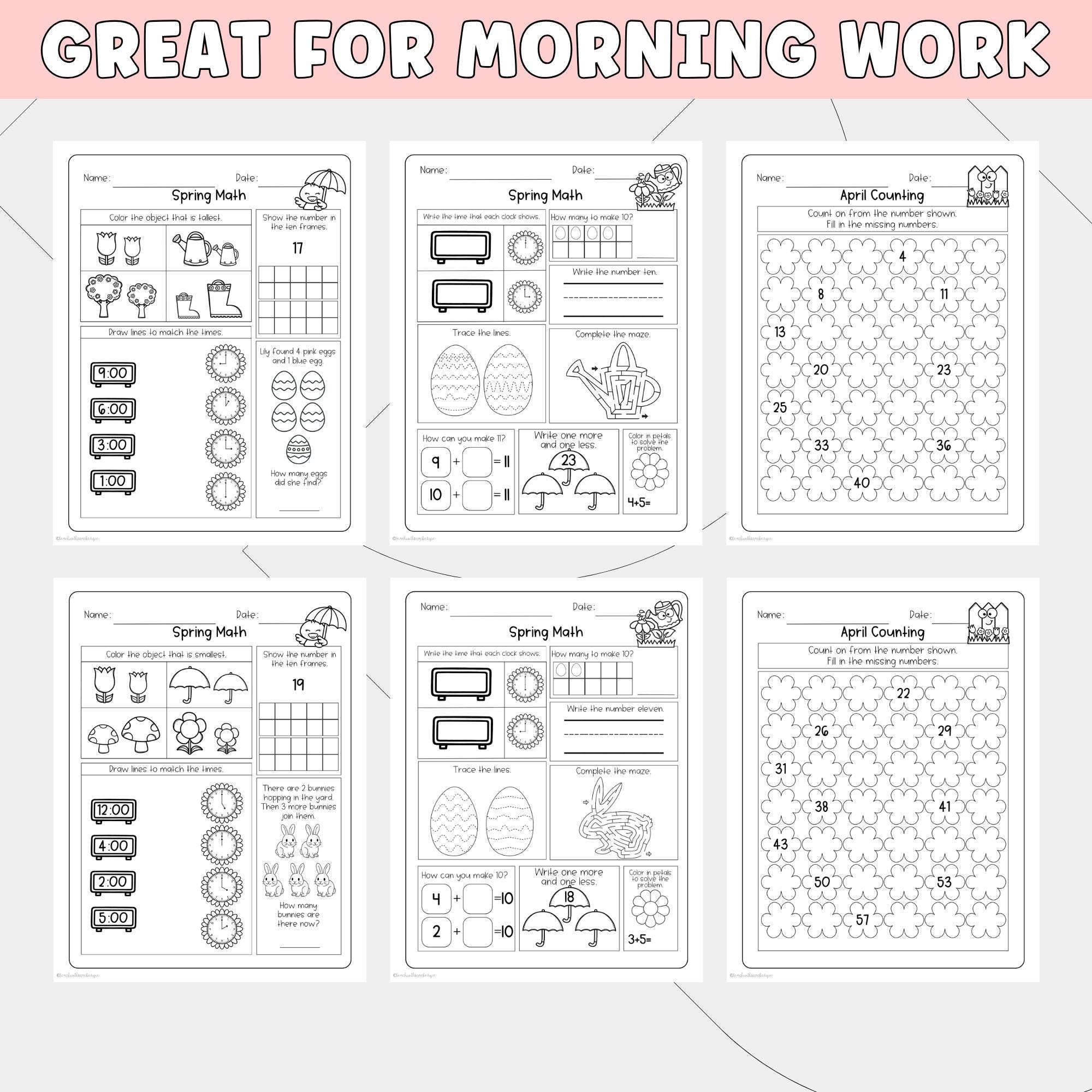 Kindergarten Math Worksheets April Printable, Easter Math Activities ...