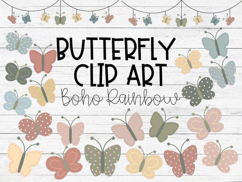 Butterfly Clip Art | Boho Muted Rainbow | Spring Clip Art - Etsy