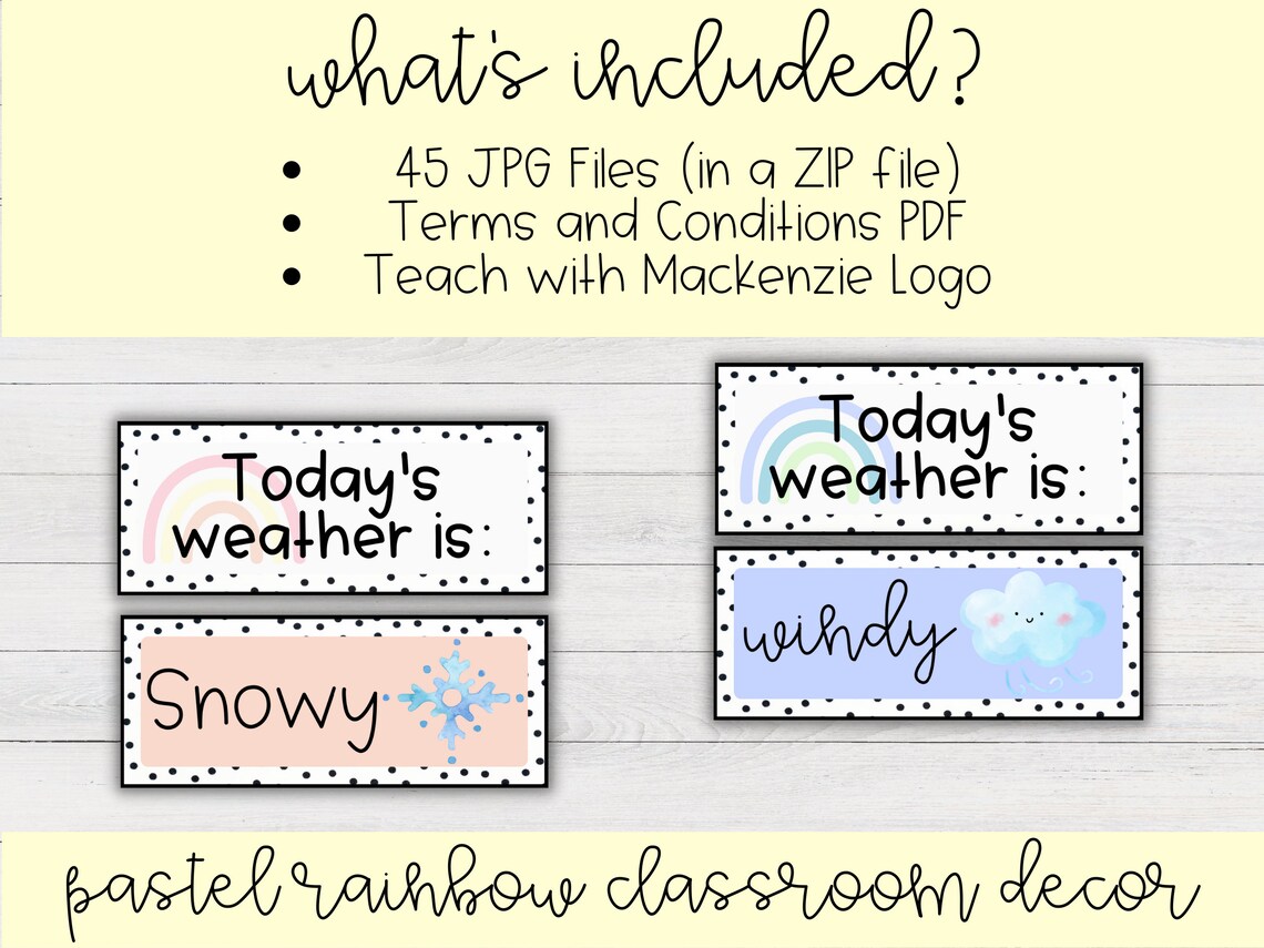 Pastel Rainbow Weather Labels Classroom Decor Polka Dots - Etsy