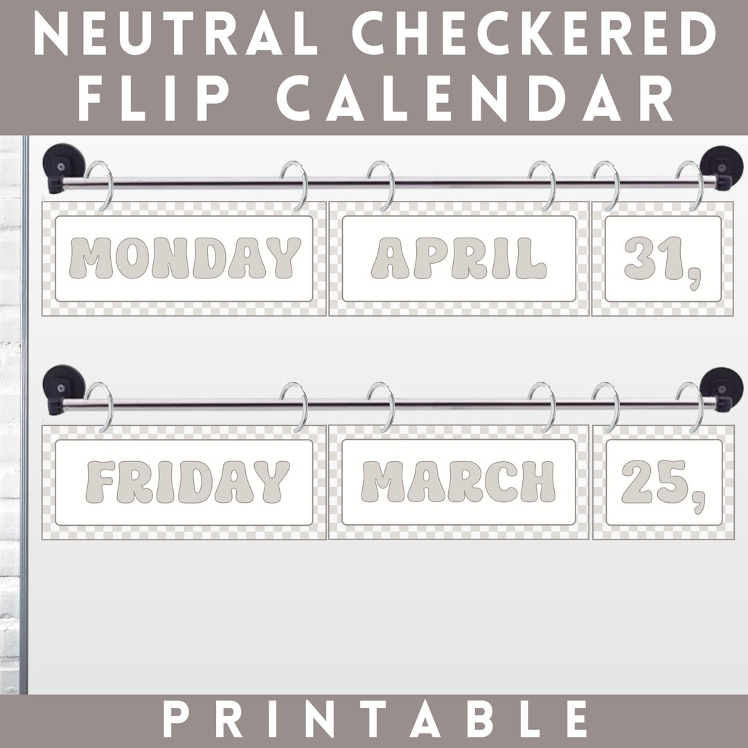 Neutral Checkered Flip Calendar for Groovy Classroom Decor, Retro ...