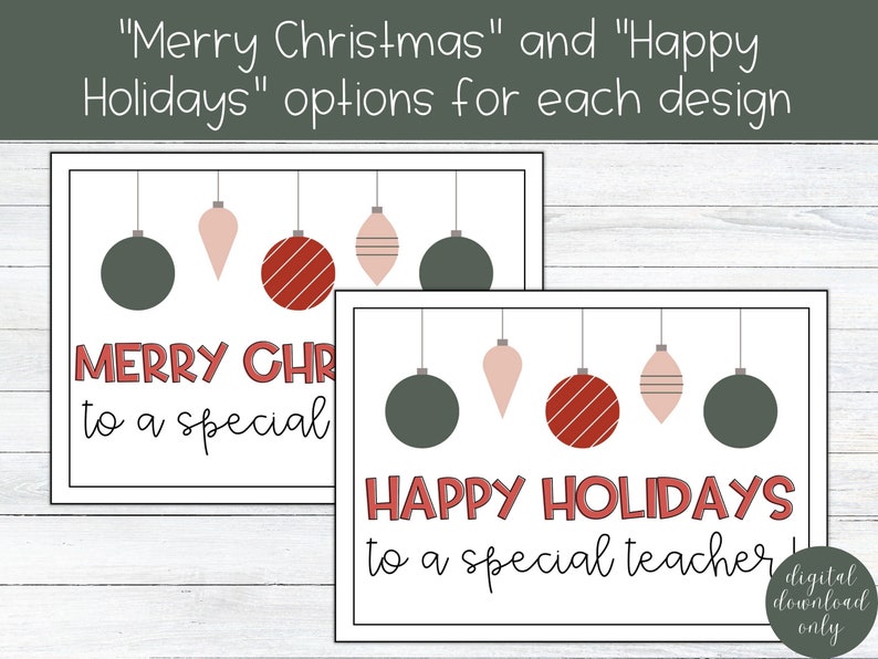 Printable Christmas Cards for Teacher Teacher Gift, Printable Holiday ...