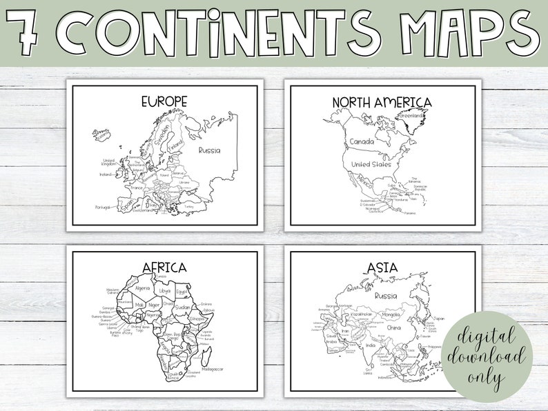7 Continents Maps and Coloring Sheets | Worksheets, Homeschool ...