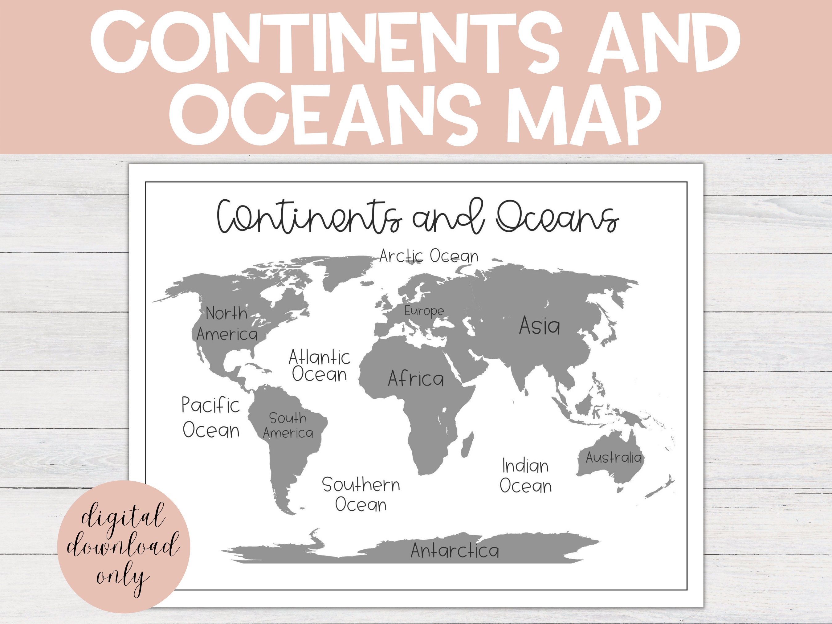 World Map Continents and Oceans Map Boho Rainbow, Printable World Map ...
