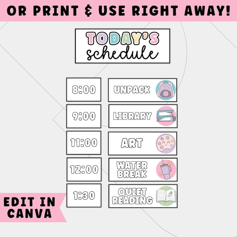 Printable & Editable Classroom Schedule, Pastel Rainbow Classroom Decor ...