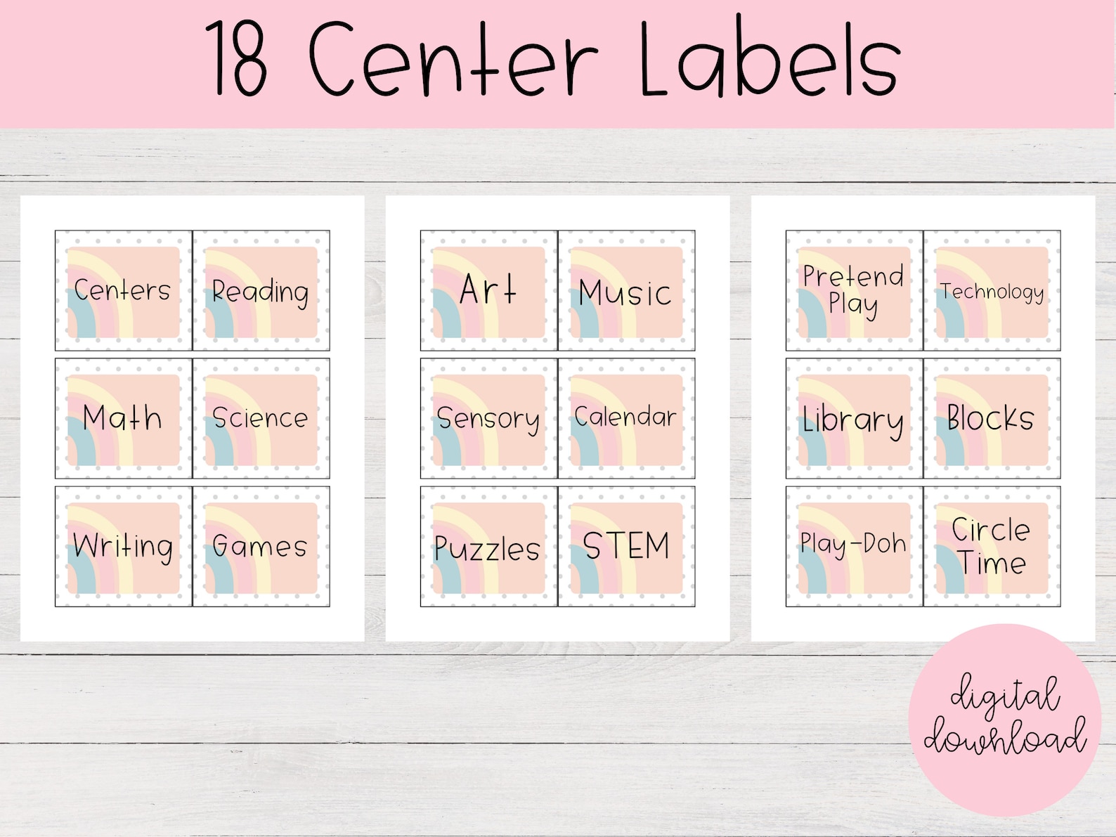 Center Signs | Pastel Rainbow Center Signs, Printable Center Posters ...
