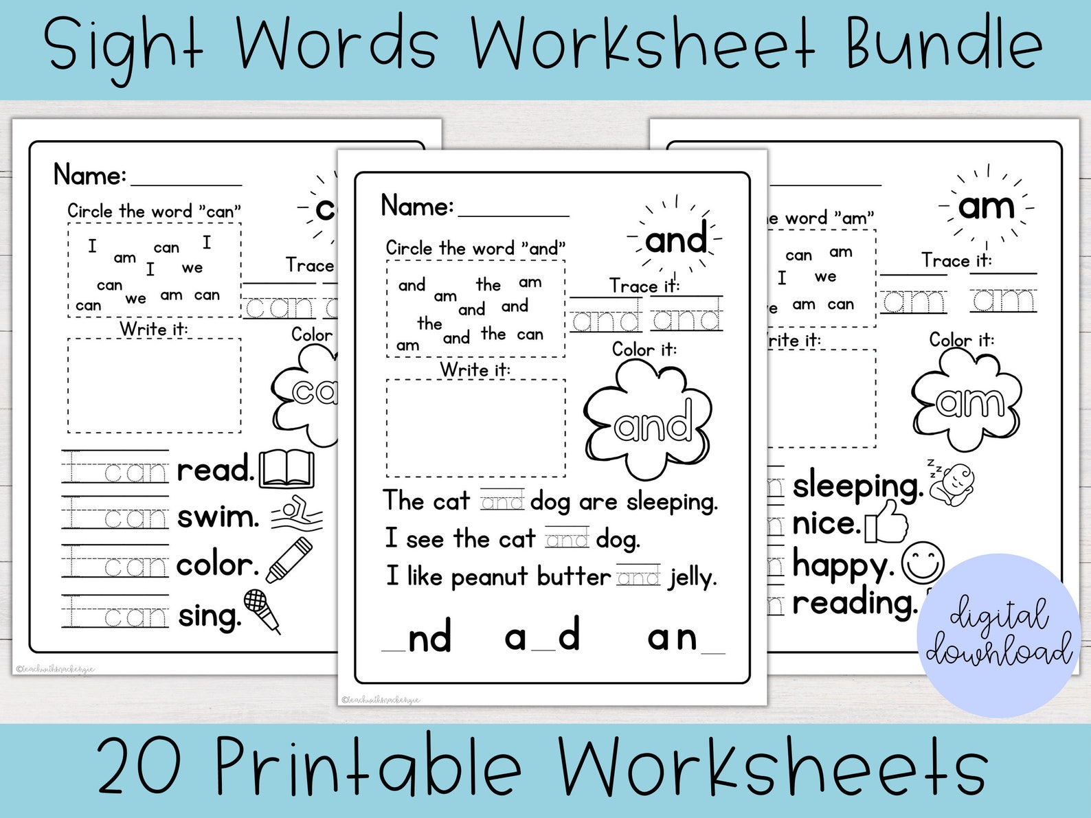 Sight Words Worksheets Bundle Printable Sight Word Worksheets, Sight ...