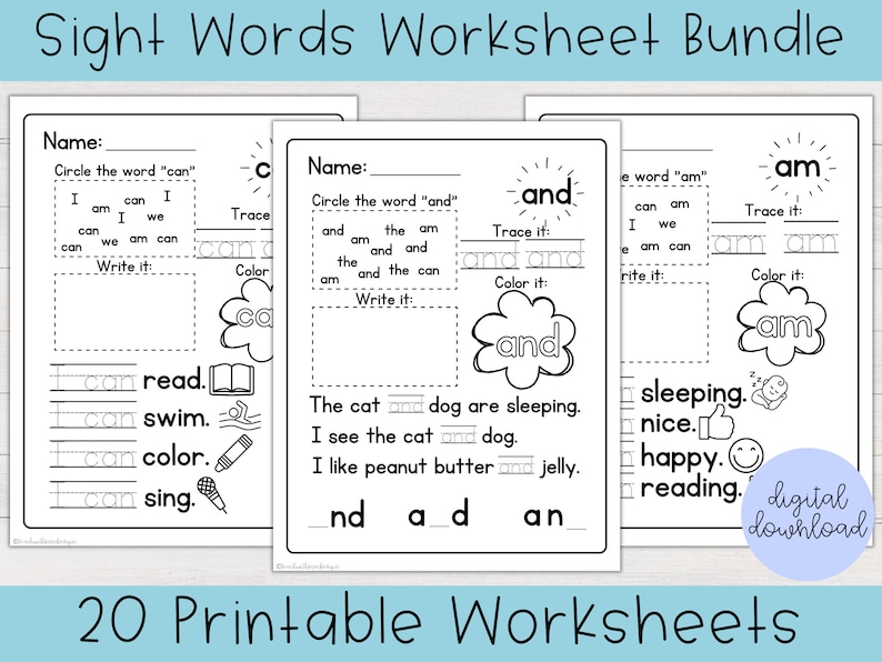 Sight Words Worksheets Bundle Printable Sight Word - Etsy