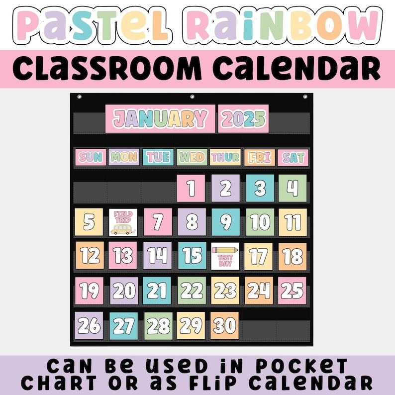 Printable Classroom Calendar for Pocket Chart or Flip Calendar | Pastel ...