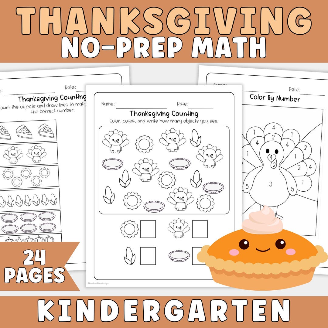 Thanksgiving No Prep Math Worksheet Bundle for Kindergarten | November ...