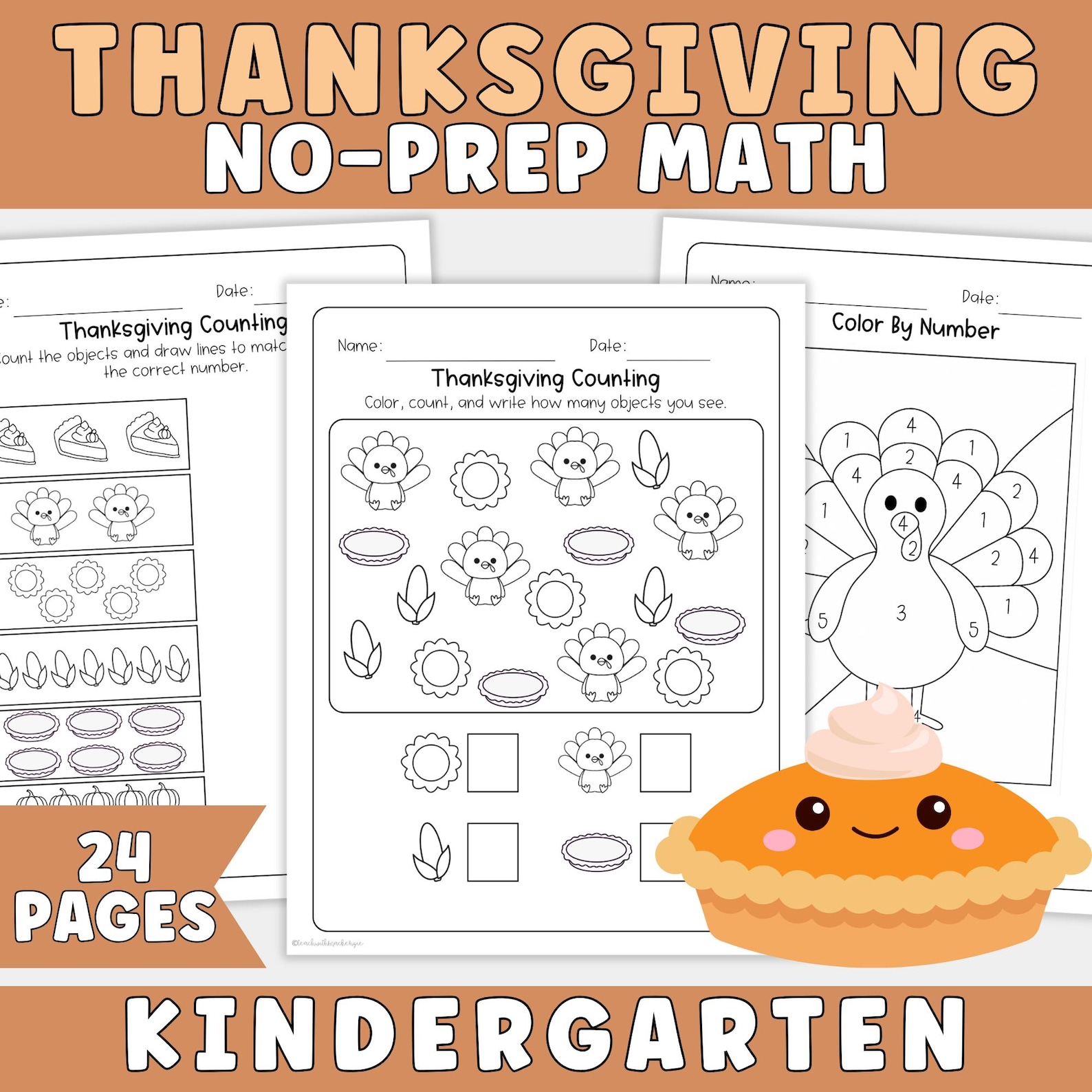 Thanksgiving No Prep Math Worksheet Bundle for Kindergarten | November ...