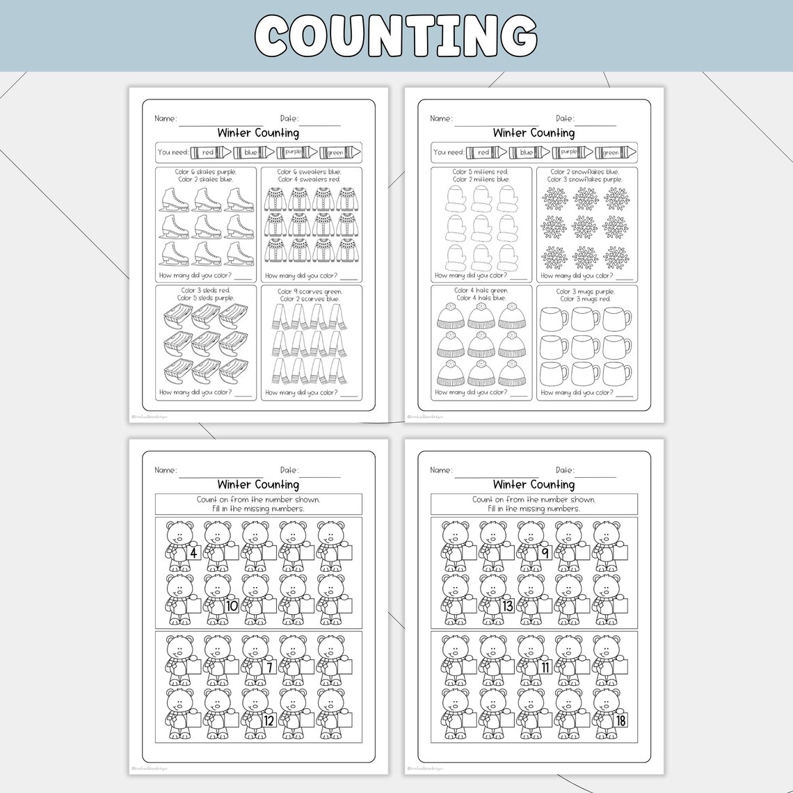 January No Prep Kindergarten Math Worksheets | Winter Math Printables ...