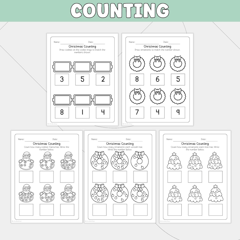 No-prep Christmas Math Worksheets for Kindergarten | Printable Holiday ...