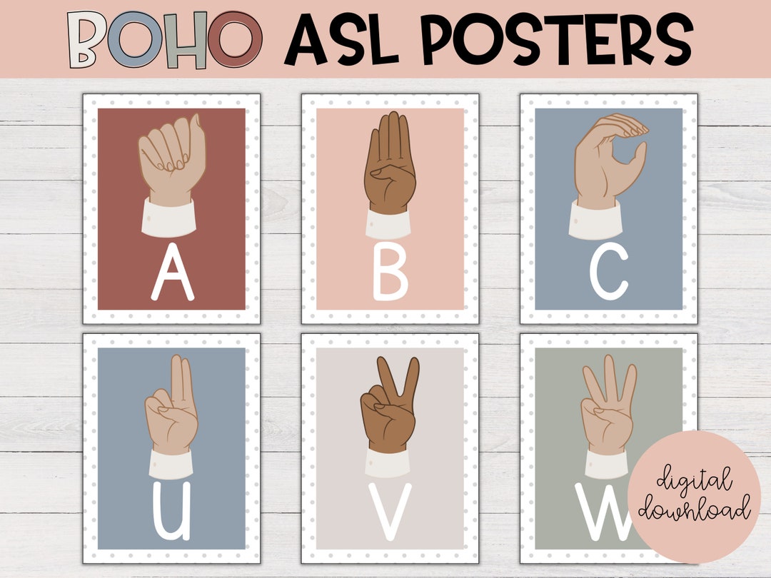 American Sign Language ABC Posters | ASL Posters, Boho Rainbow ASL ...