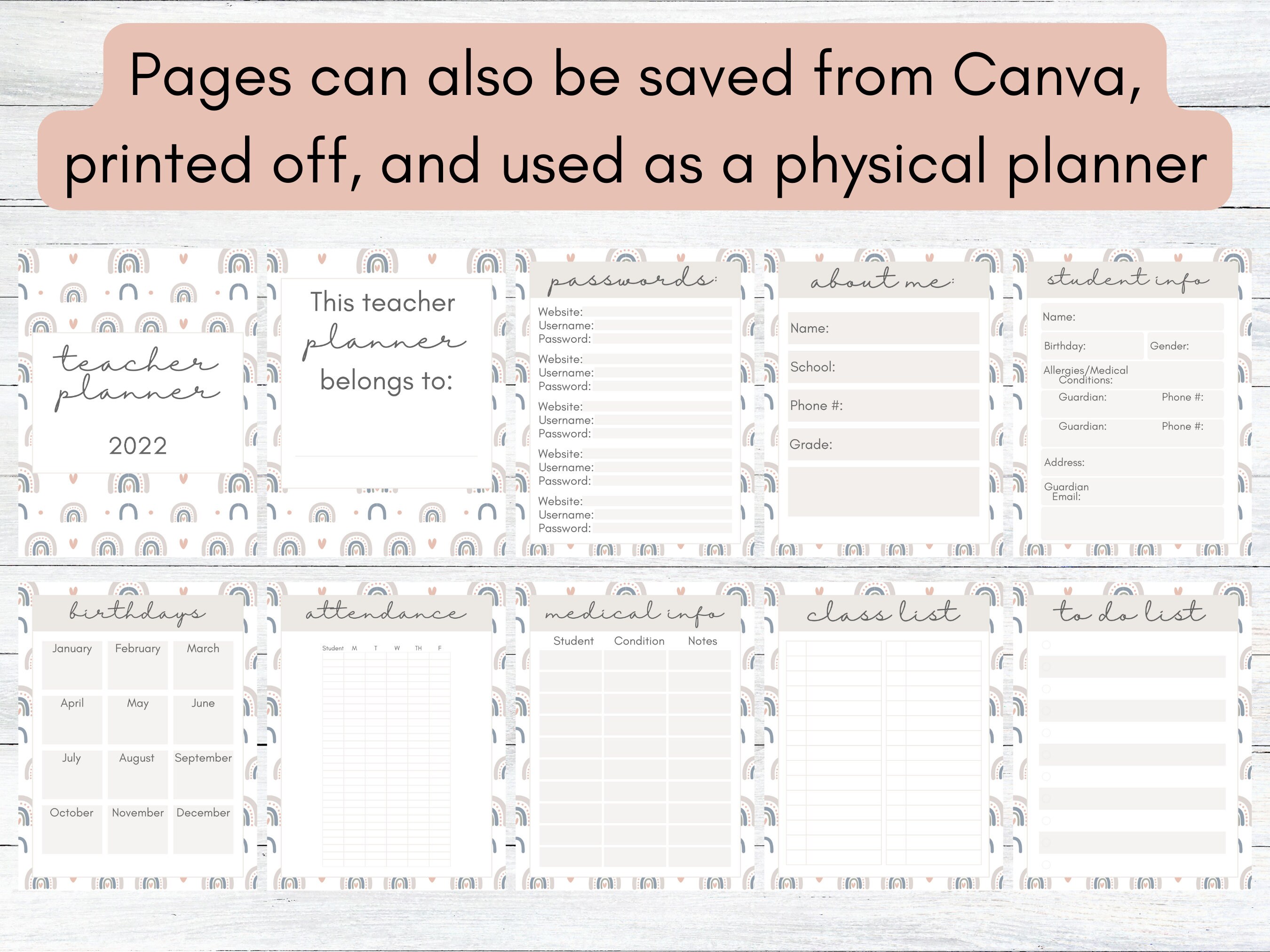 Boho Rainbow Digital Teacher Planner Printable Teacher - Etsy