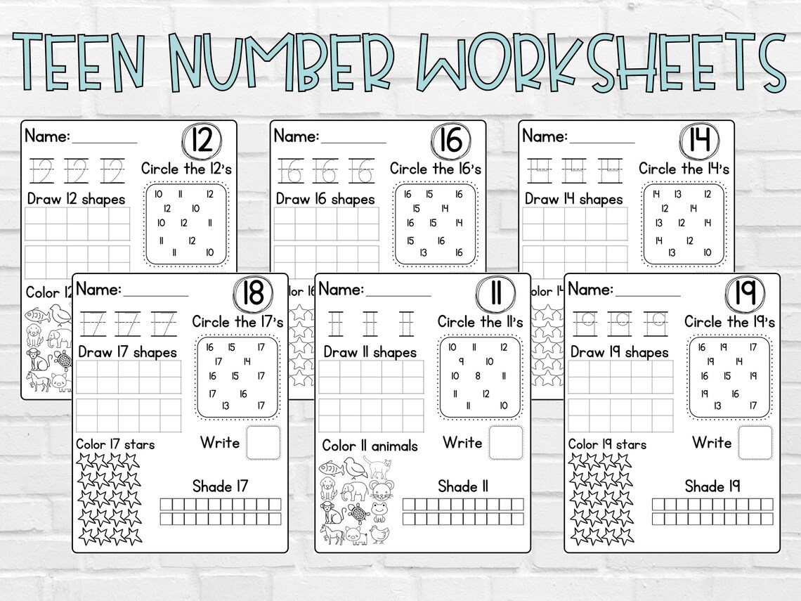 Teen Number Worksheets 10-20 Printable | Etsy