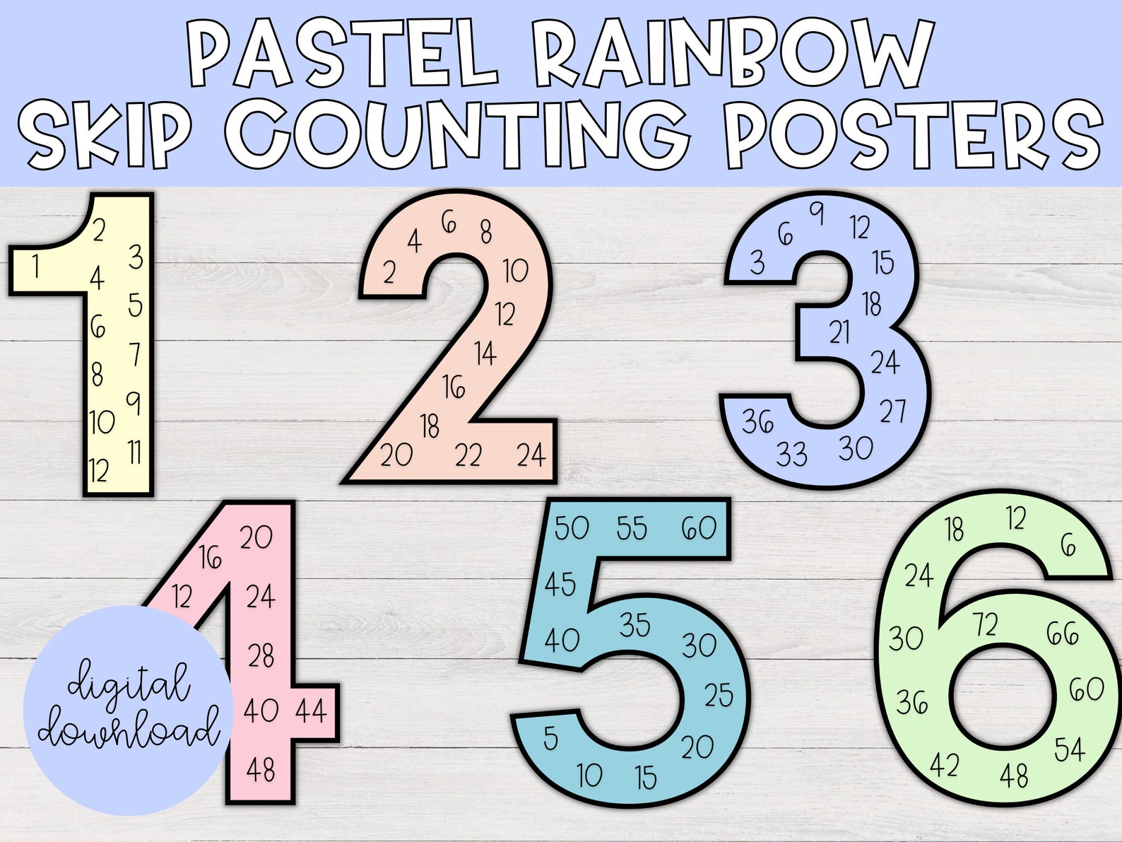 Pastel Rainbow Skip Counting Posters Pastel Rainbow Classroom Decor ...