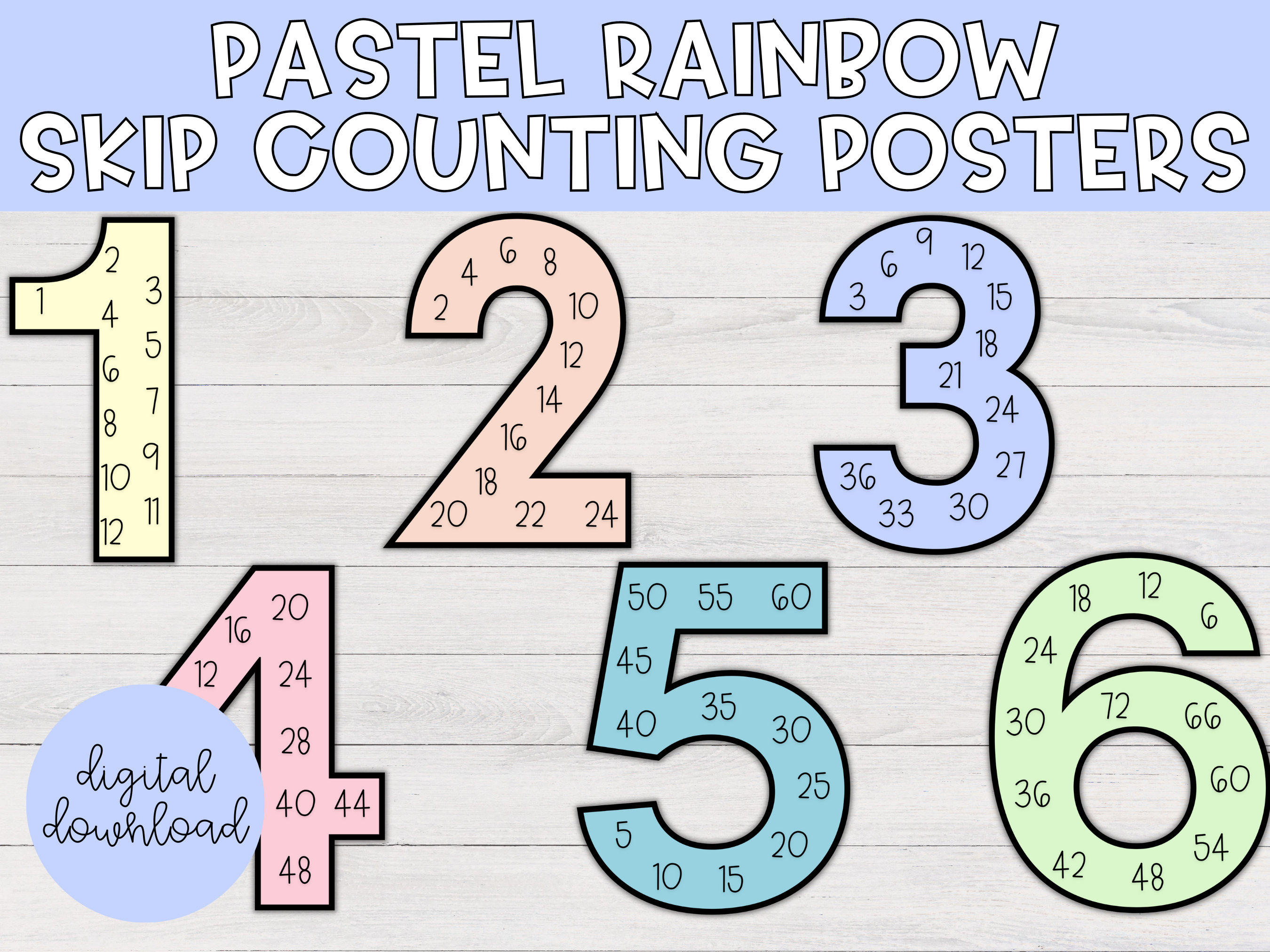 Pastel Rainbow Skip Counting Posters Pastel Rainbow Classroom Decor ...