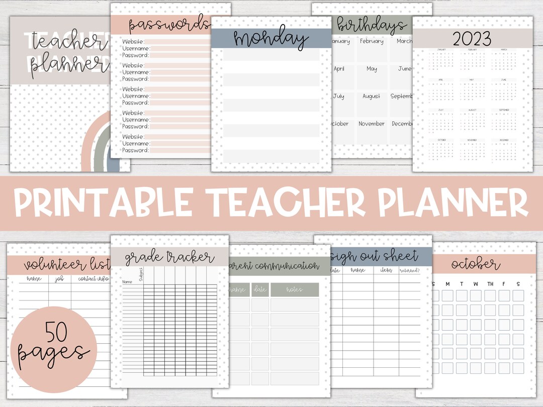 Printable Teacher Planner 2023-2024 | Boho Rainbow, Teacher Binder ...