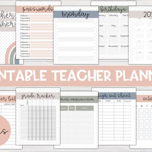 Printable Teacher Planner 2023-2024 | Boho Rainbow, Teacher Binder ...