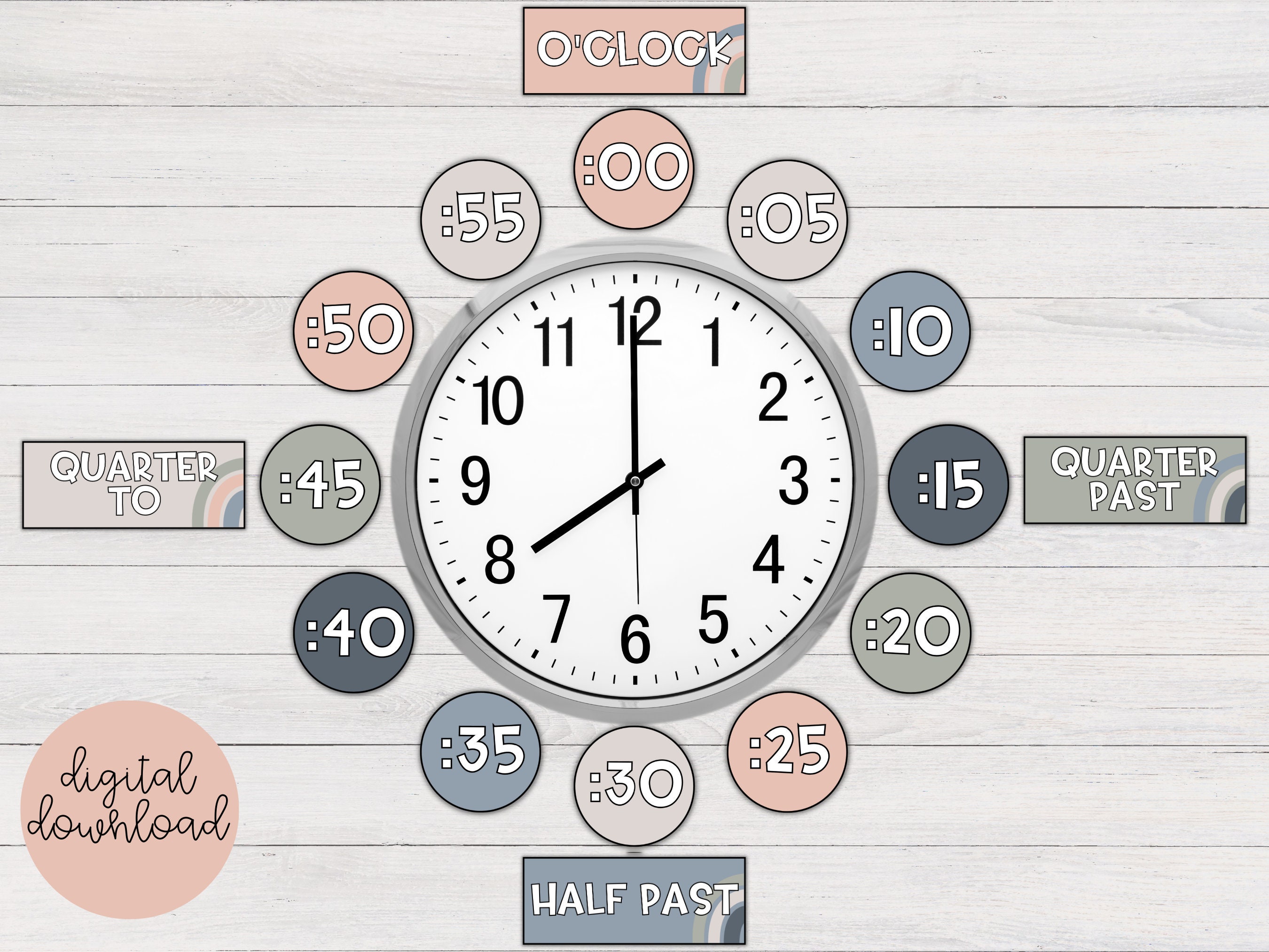 Boho Classroom Clock Labels Boho Clock Numbers Boho Rainbow - Etsy