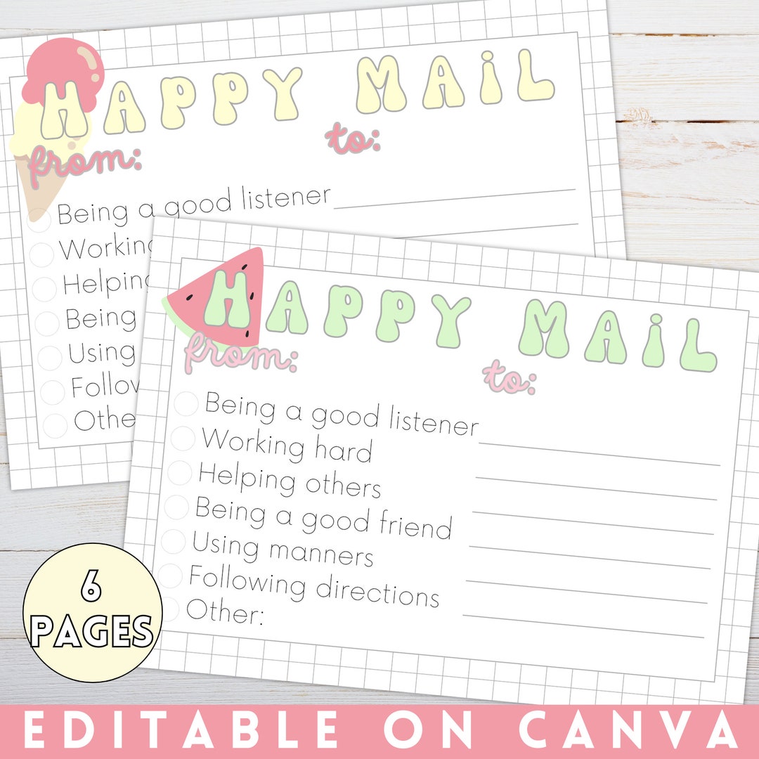 Teacher Happy Mail, Editable Summer Happy Mail for Students, Printable ...