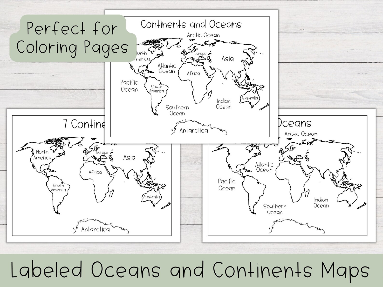 World Map Worksheet and Coloring Page Bundle | Printable World Maps ...