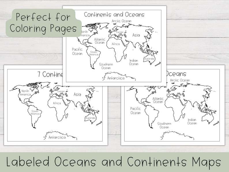 World Map Worksheet and Coloring Page Bundle Printable World - Etsy