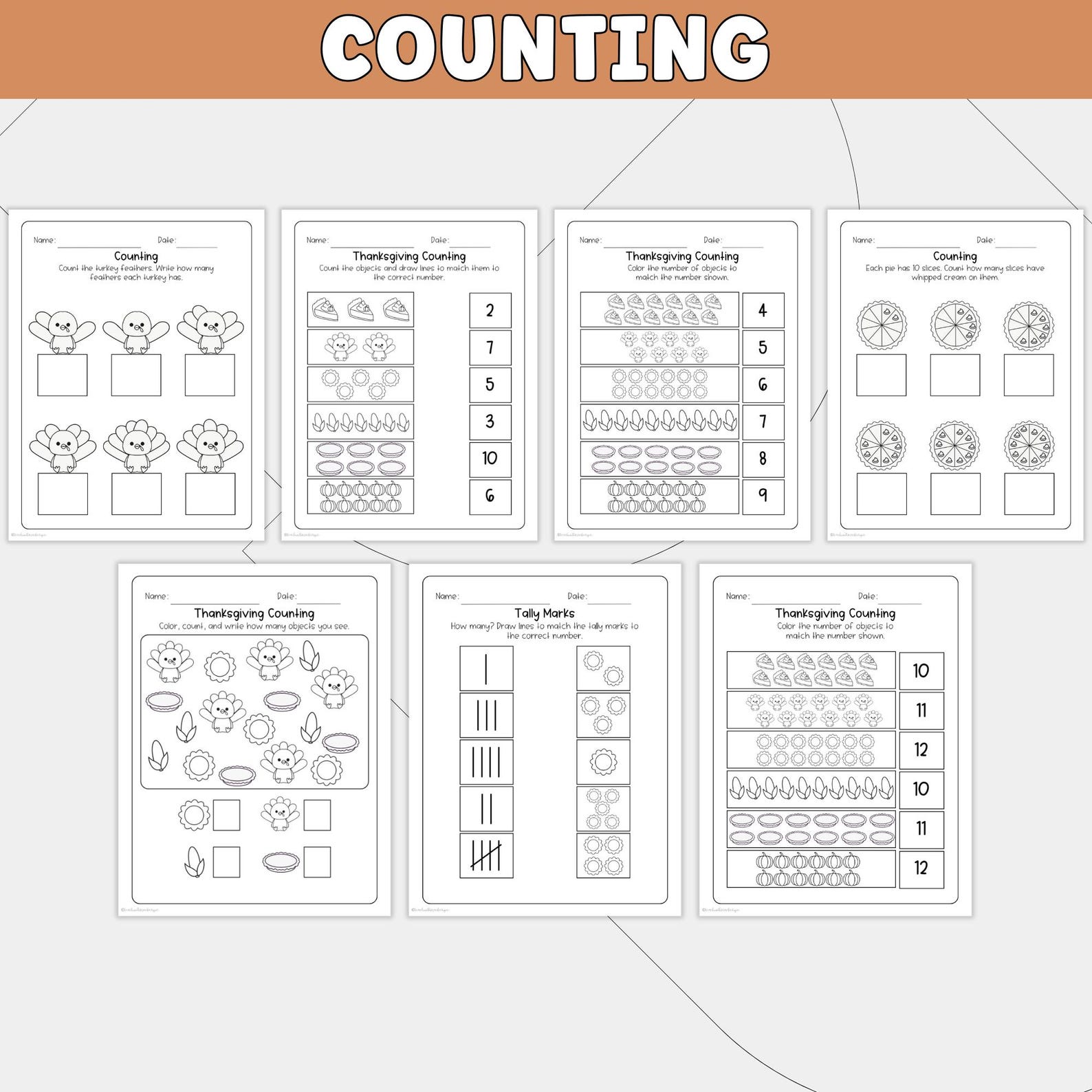 Thanksgiving No Prep Math Worksheet Bundle for Kindergarten | November ...