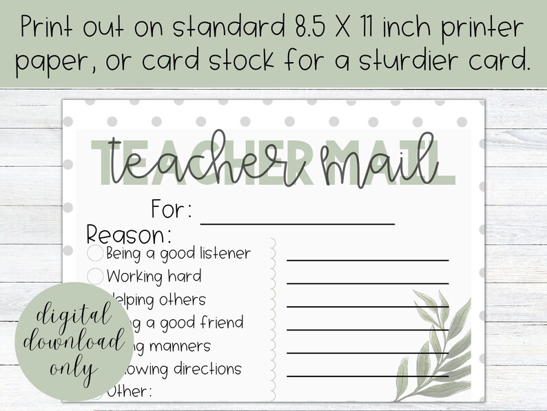 Printable Teacher Mail | Modern Greenery, Back to School, Teacher ...