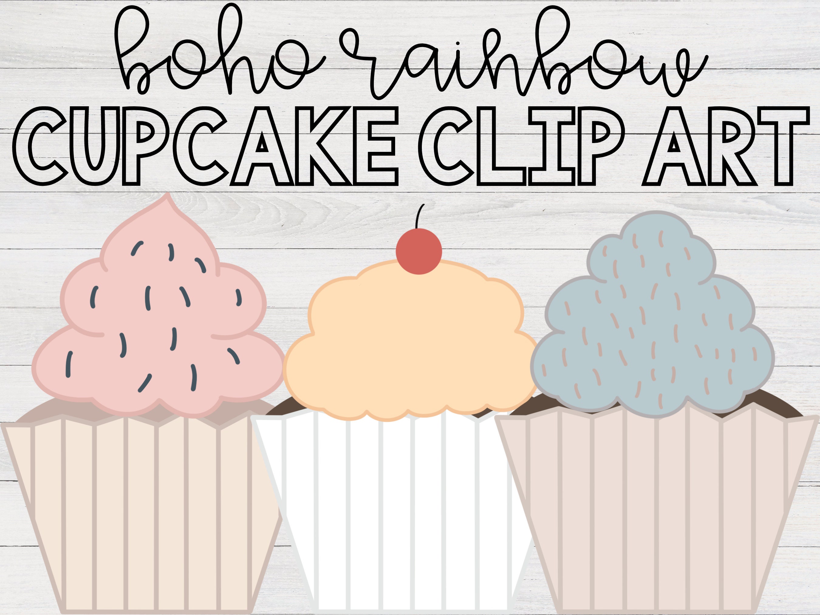 Cupcake Clipart | Boho Muted Rainbow, Clipart, Clip Art, Boho Muted ...